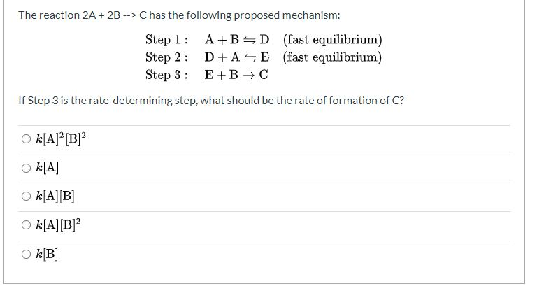 Solved The reaction 2A + 2B --> Chas the following proposed | Chegg.com