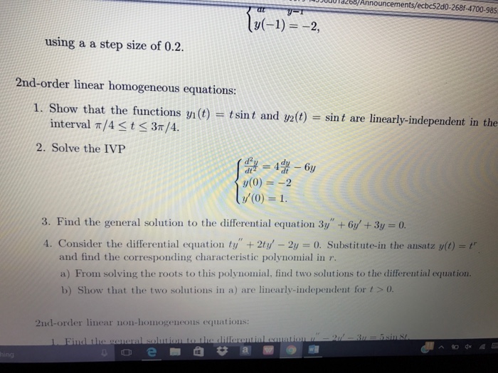 Solved 2nd-order linear homogeneous equations: Show that | Chegg.com
