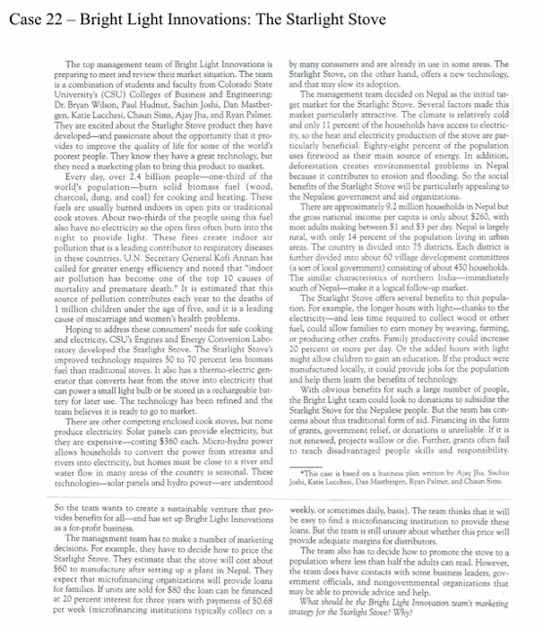 Solved Define the market segment of the Starlight Stove in | Chegg.com