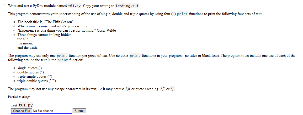 Solved 1. Write and test a PyDev module named t01.py. Copy | Chegg.com