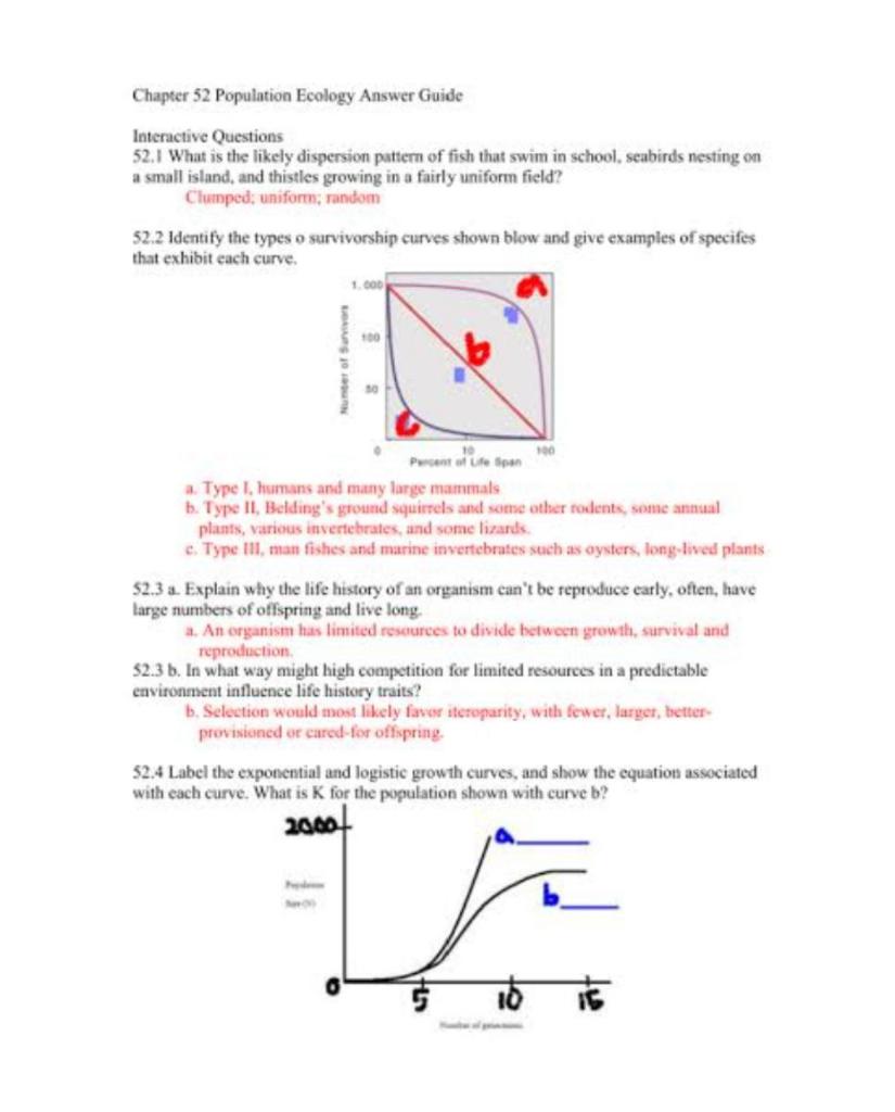Solved Chapter 52 Population Ecology Answer Guide | Chegg.com