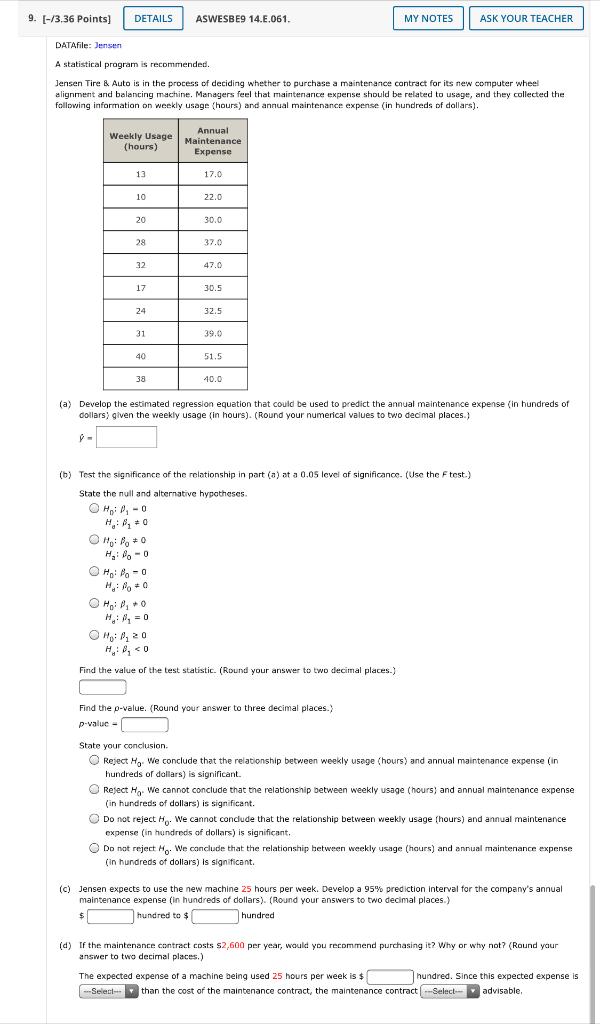 Solved A statistical program is recommended. Jensen Tire & | Chegg.com