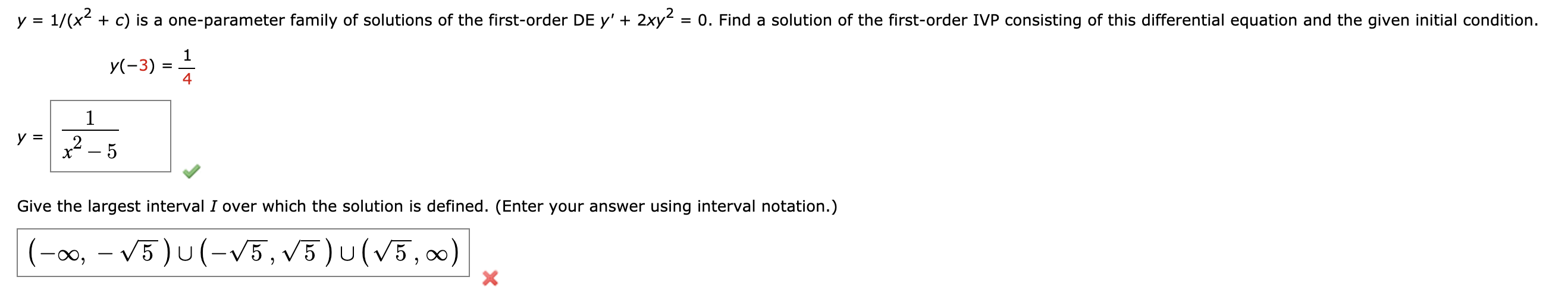 Solved y = 1/(x2 + c) is a one-parameter family of solutions | Chegg.com