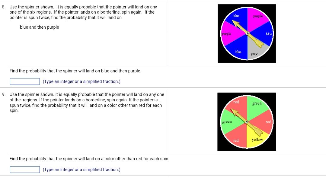 Solved 8. Use the spinner shown. It is equally probable that | Chegg.com