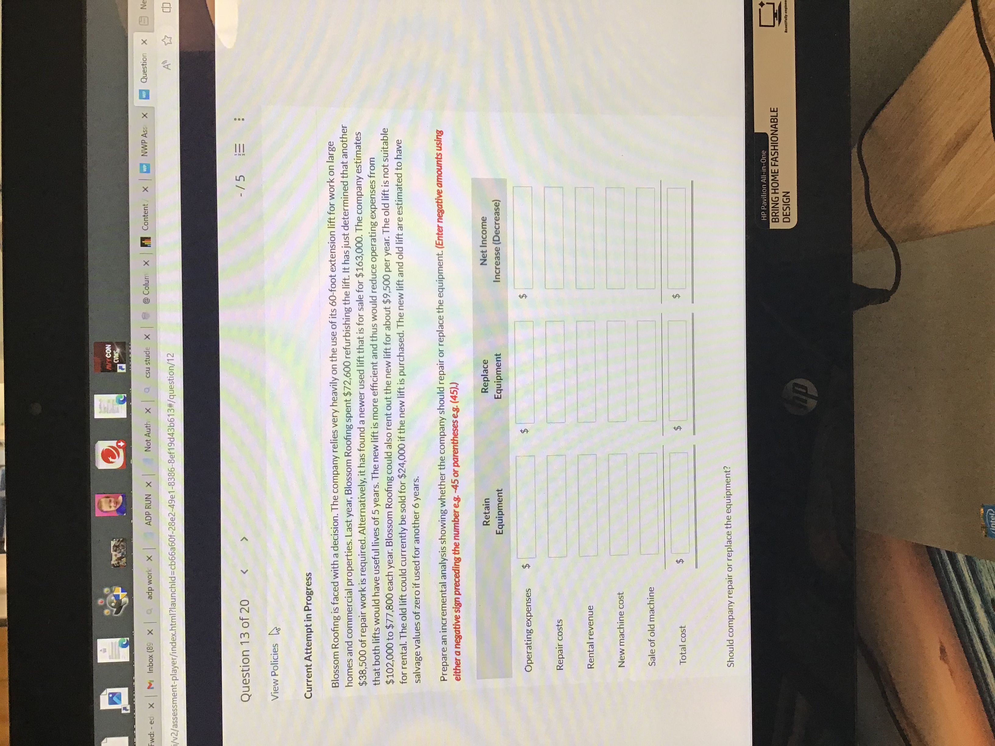 Solved Current Attempt in Progress Blossom Roofing is faced | Chegg.com