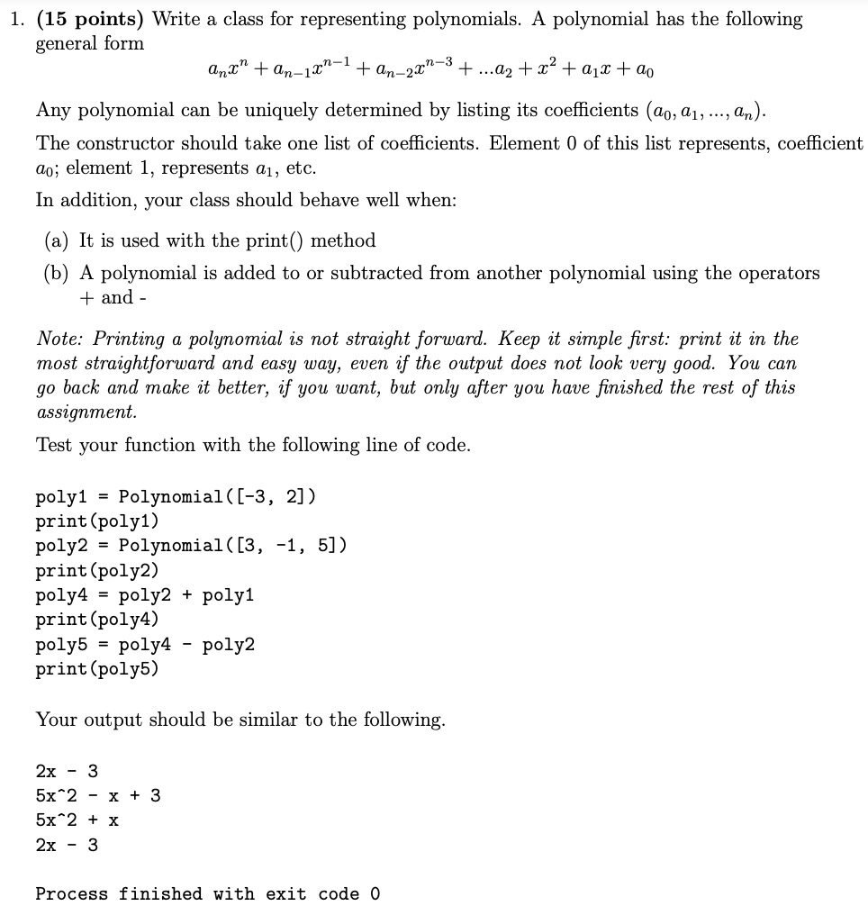 Solved on-3 1. (15 points) Write a class for representing | Chegg.com