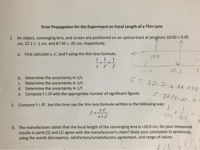 Solved Error Propagation for the Experiment on Focal Length | Chegg.com