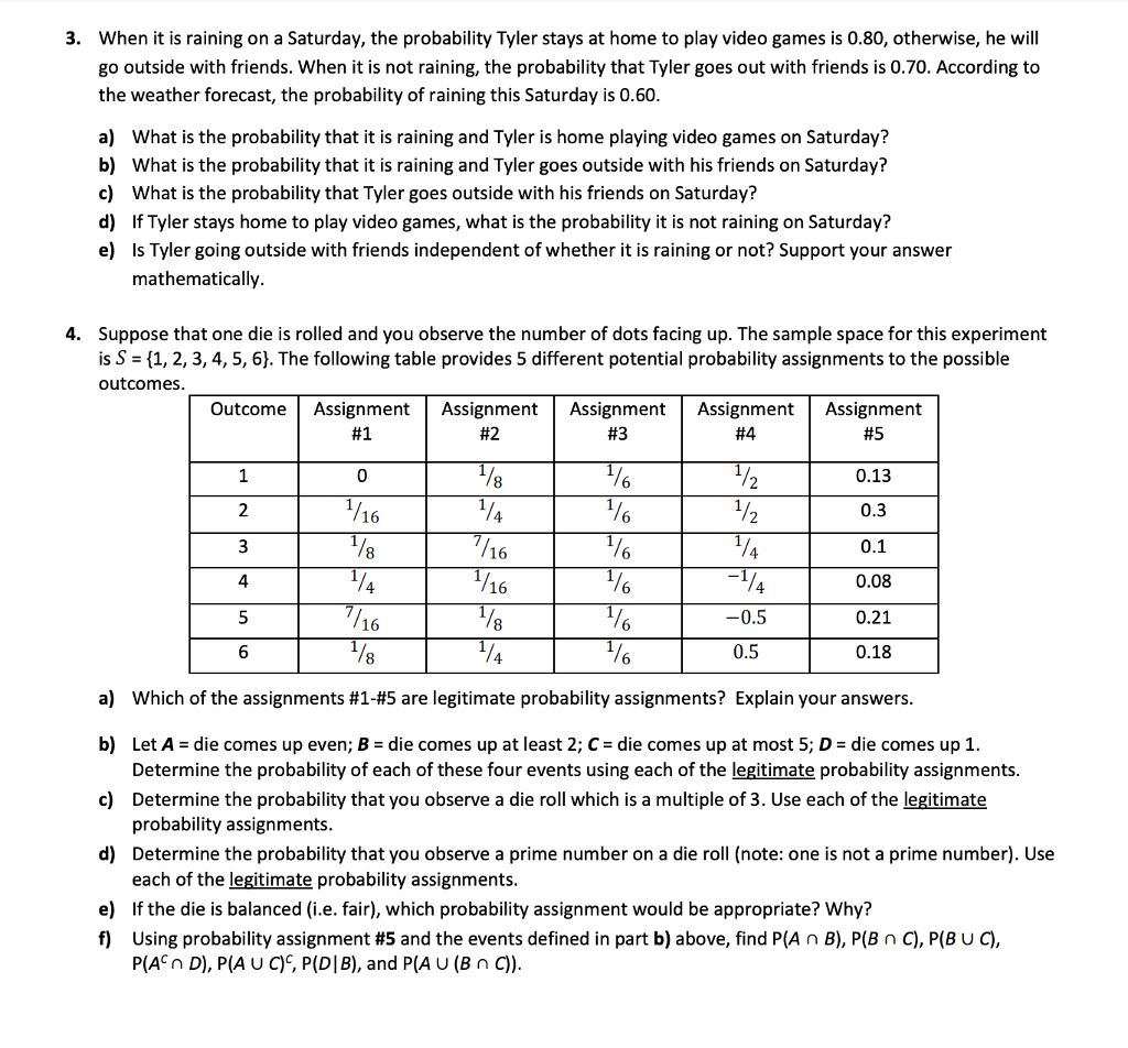 Solved 3. When it is raining on a Saturday, the probability | Chegg.com