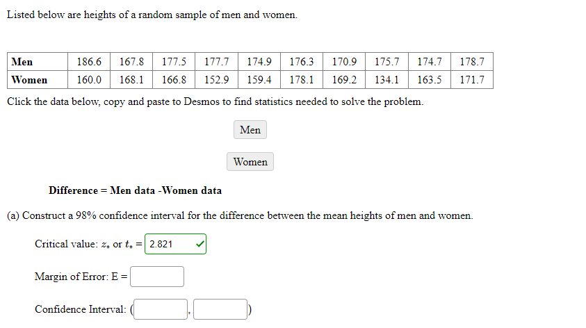 Solved Listed below are heights of a random sample of men | Chegg.com