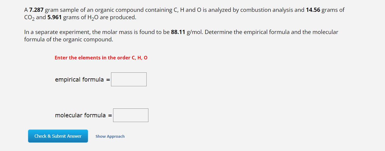 Solved A 7.287 gram sample of an organic compound containing | Chegg.com
