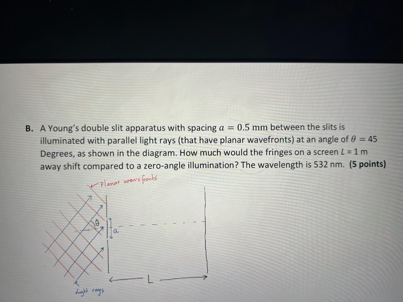 Solved B. A Young's double slit apparatus with spacing a=0.5 | Chegg.com