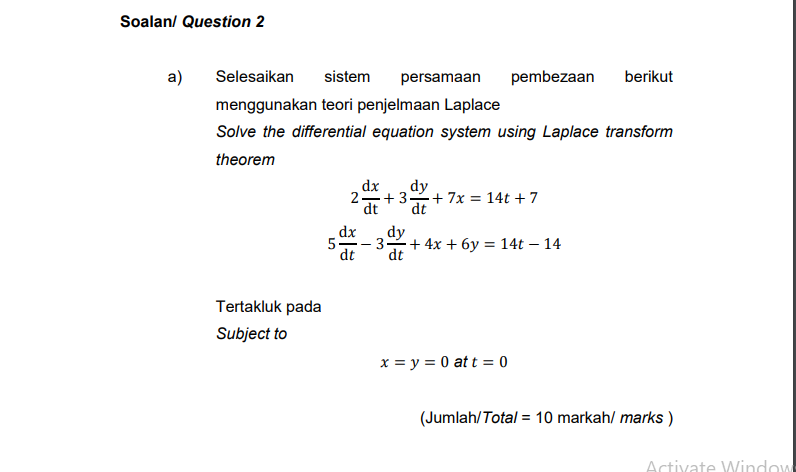 Solved Soalan/ Question 2 a) Selesaikan sistem persamaan | Chegg.com