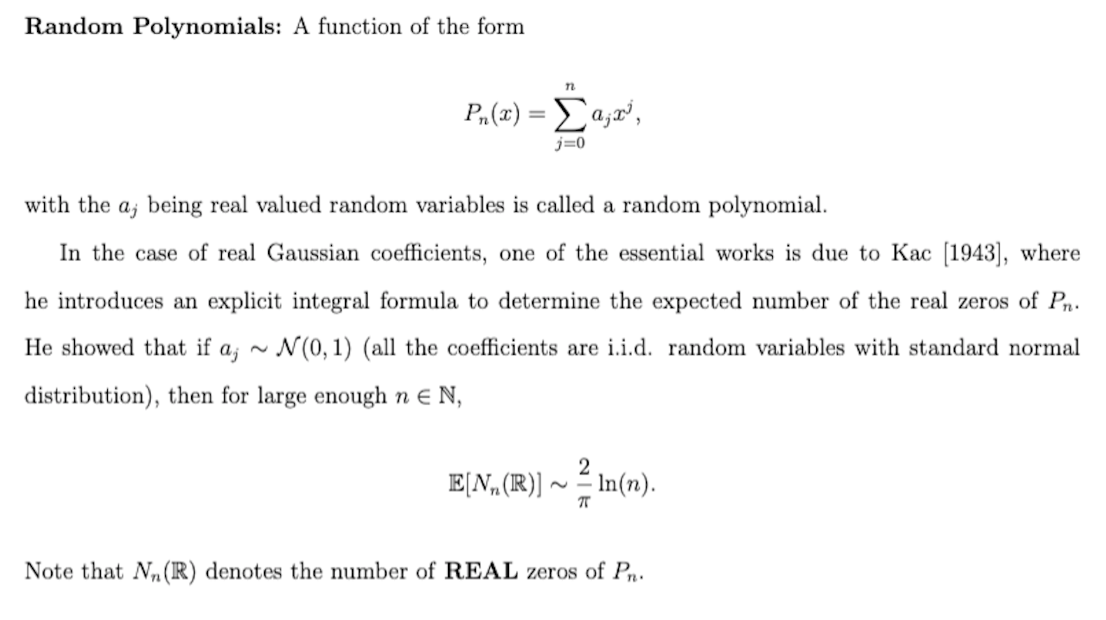 Random Polynomials: A function of the form n P. (α) = | Chegg.com