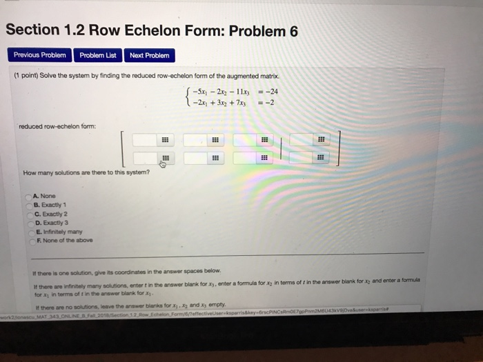 Solved Section 1.2 Row Echelon Form: Problem6 Previous | Chegg.com