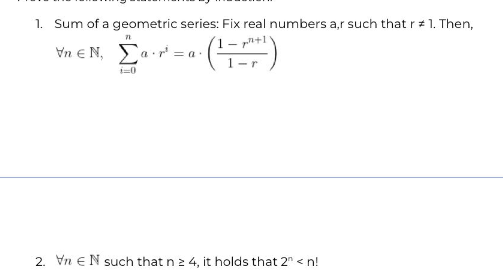 Solved Sum of a geometric series: Fix real numbers a, r | Chegg.com