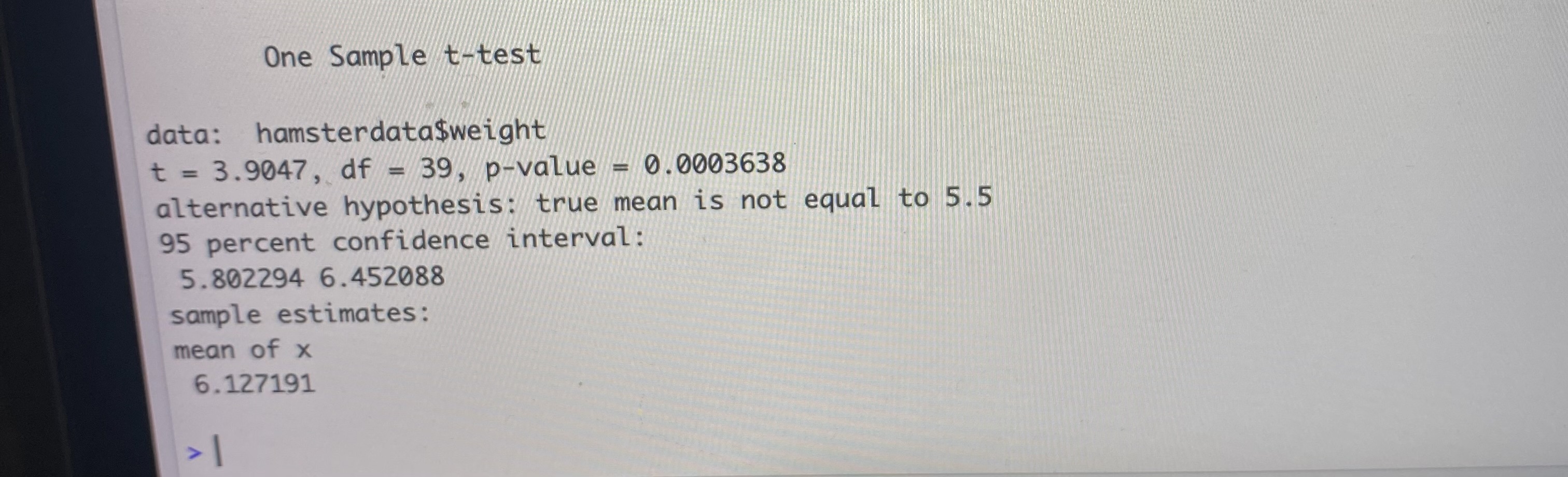 Solved One Sample T Test Data Hamsterdata Weight Chegg