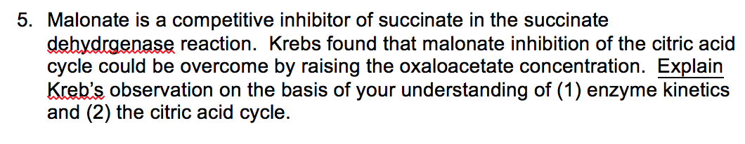 Solved 5. Malonate is a competitive inhibitor of succinate | Chegg.com