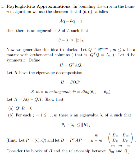 Solved 1. Rayleigh-Ritz Approximations. In bounding the | Chegg.com