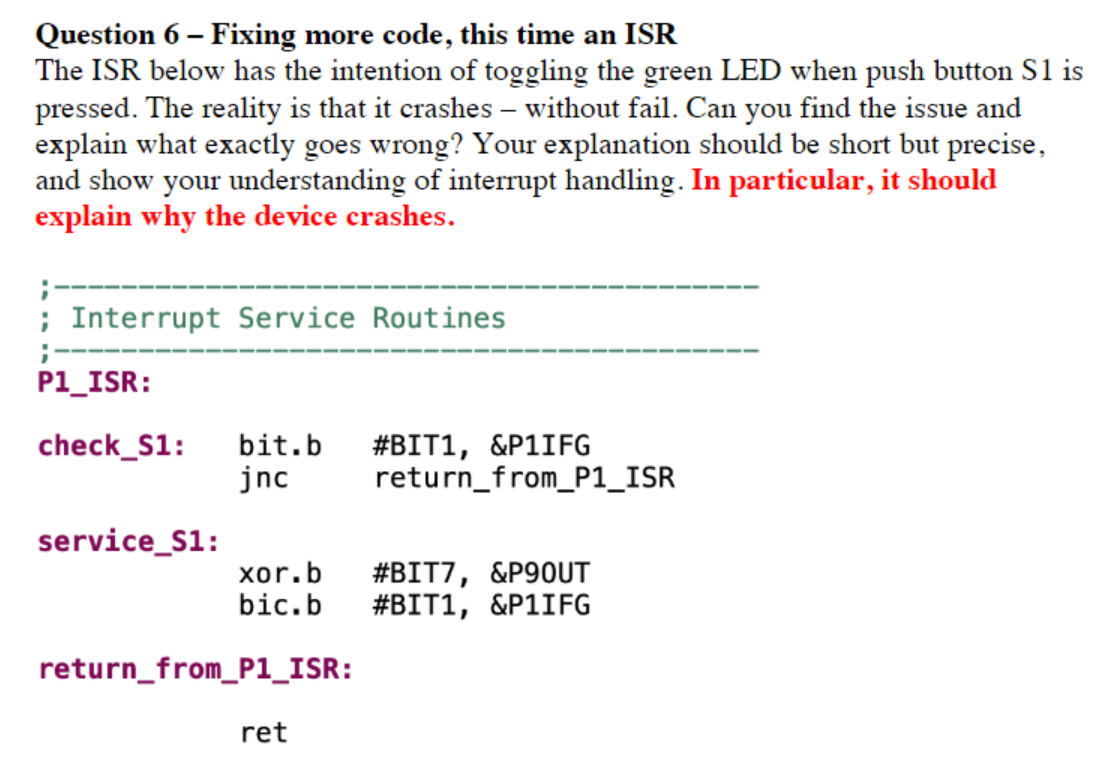 Solved Question 6 - Fixing more code, this time an ISR The | Chegg.com