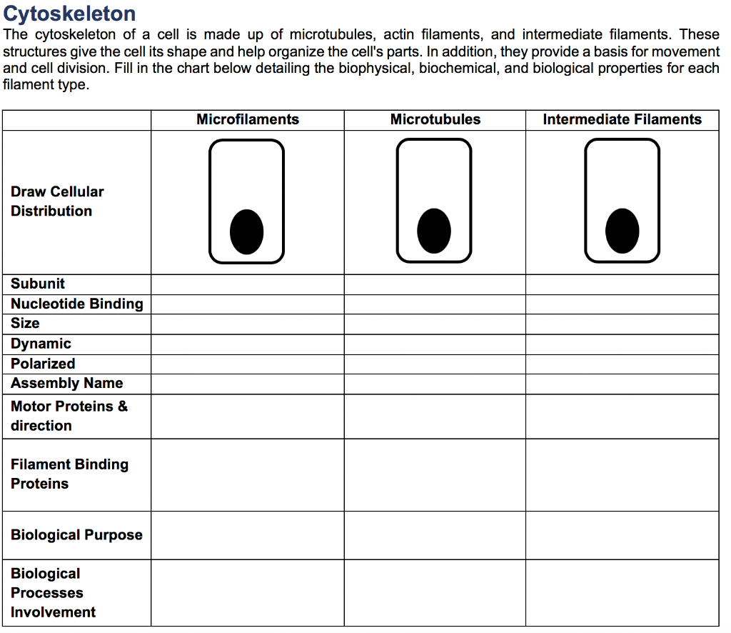 Solved Cytoskeleton The cytoskeleton of a cell is made up of | Chegg.com