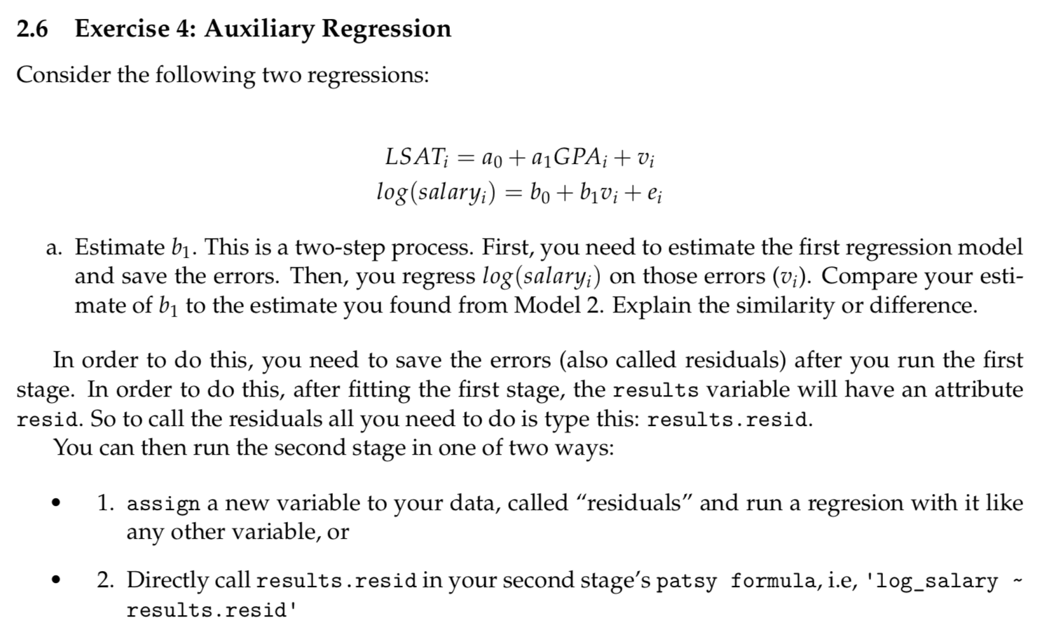 2. Exercise 4: Auxiliary Regression Consider the | Chegg.com