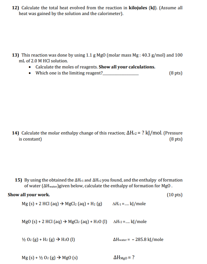 Solved II: Reaction of Mgo with HCI 100 mL of 2.0 M HCl | Chegg.com