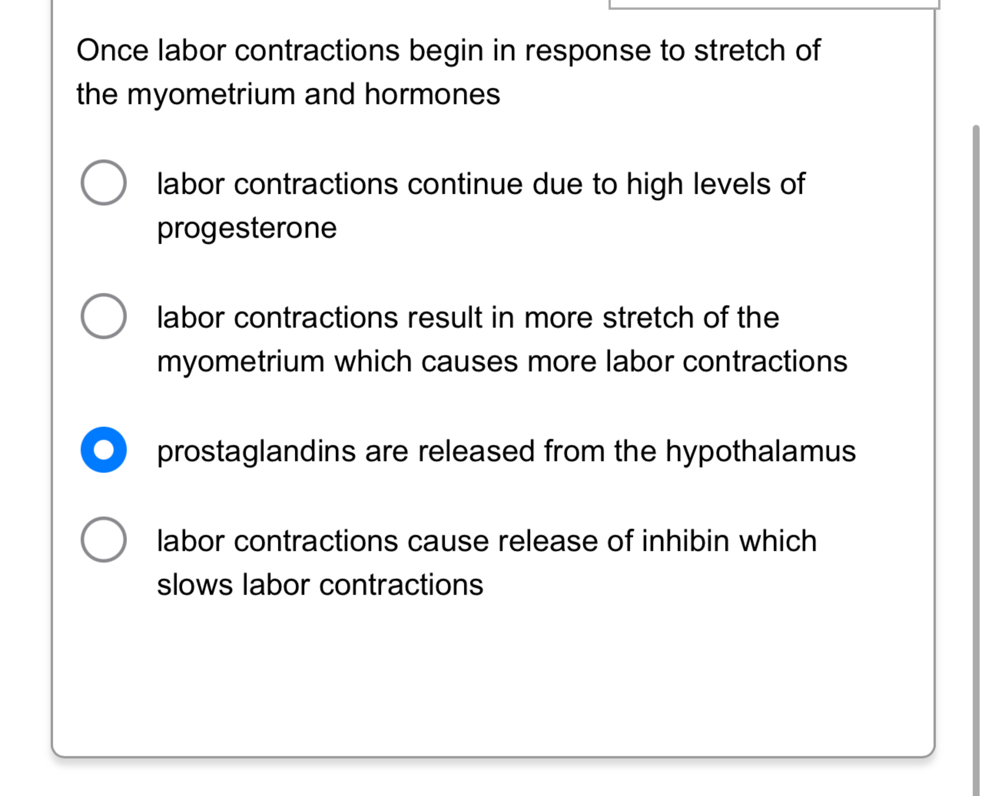 Solved Once labor contractions begin in response to stretch | Chegg.com