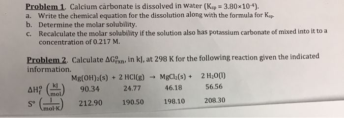 Solved Problem 1. Calcium carbonate is dissolved in water | Chegg.com