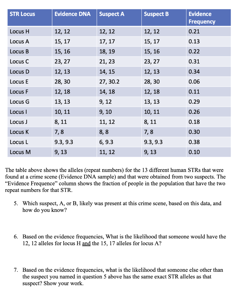 Solved The Table Above Shows The Alleles Repeat Numbers 