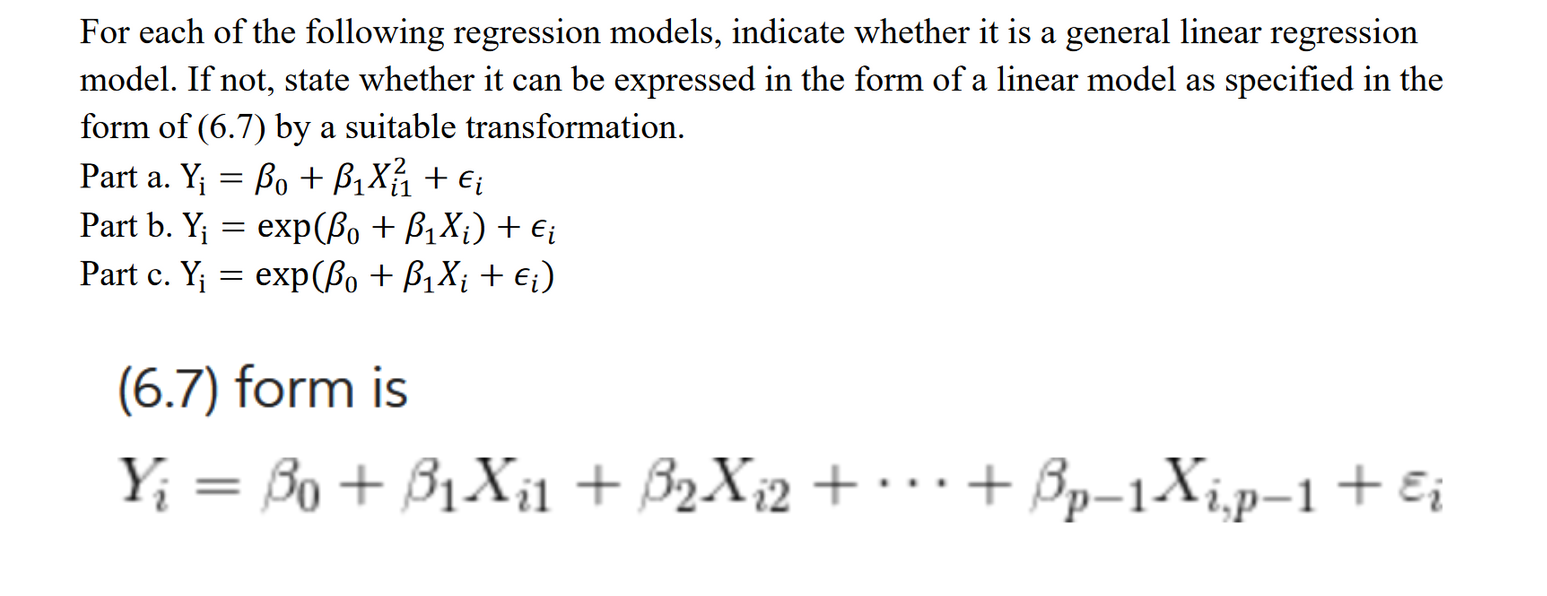 Solved For each of the following regression models, indicate | Chegg.com