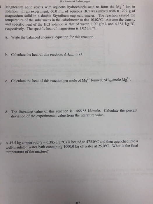 Solved This homework is three pages 1. Magnesium solid | Chegg.com
