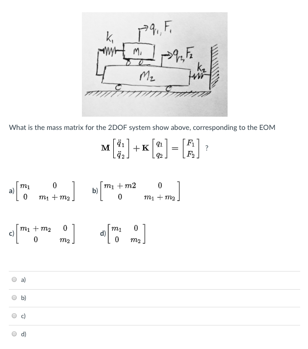 Solved What is the mass matrix for the 2DOF system show | Chegg.com