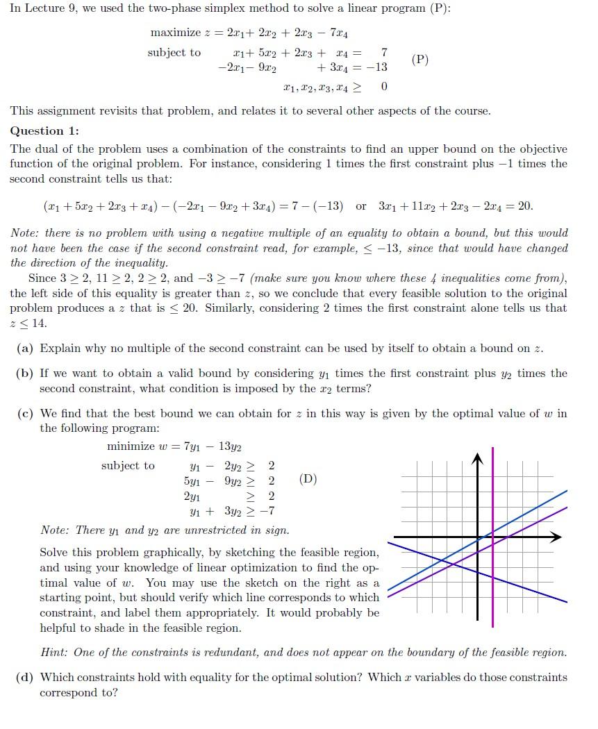 0 In Lecture 9, we used the two-phase simplex method | Chegg.com