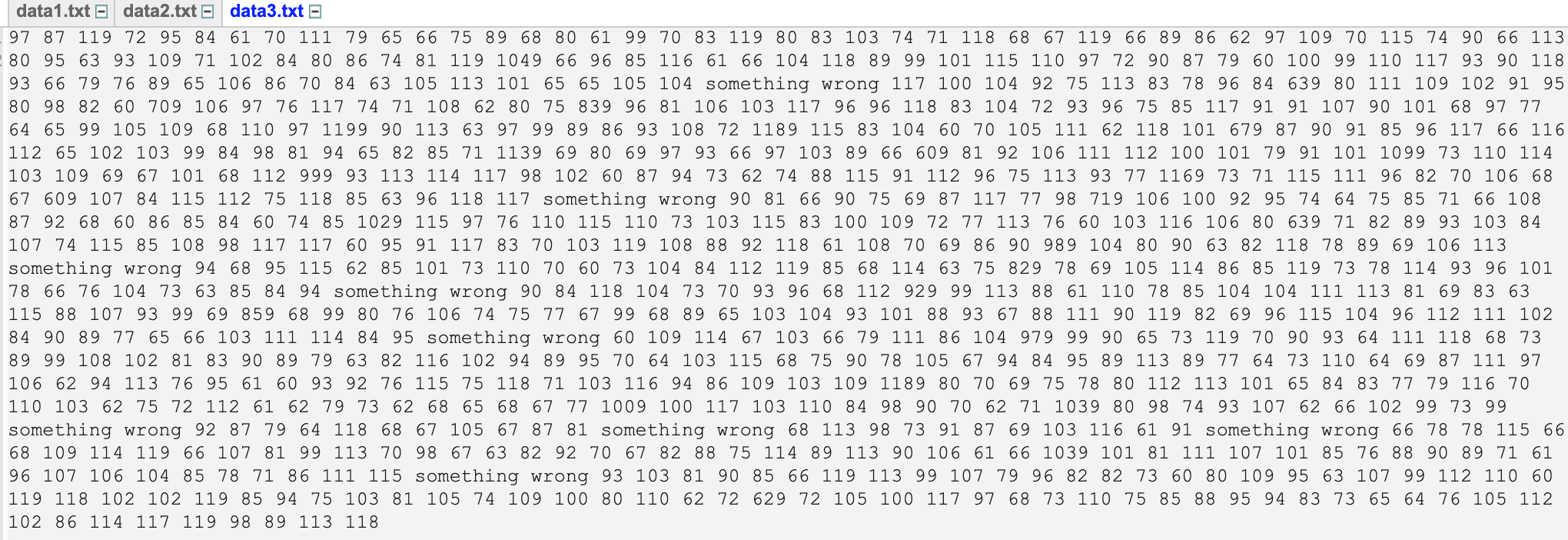 Solved data1.txt 67 98 123 GH -90 89 100 88 79 94 92 67 80 | Chegg.com