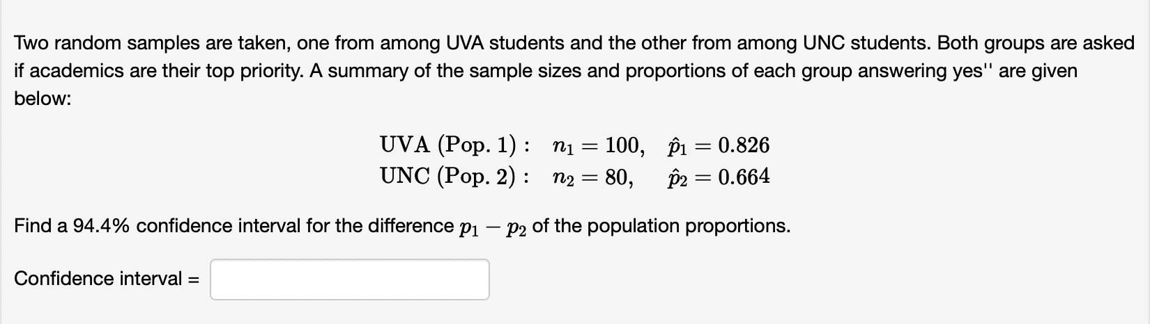 Solved Two random samples are taken, one from among UVA | Chegg.com