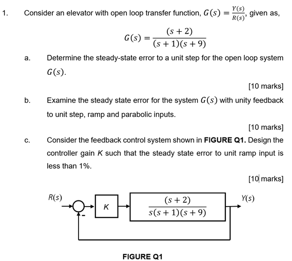 Solved 1. a. Y(s) Consider an elevator with open loop | Chegg.com