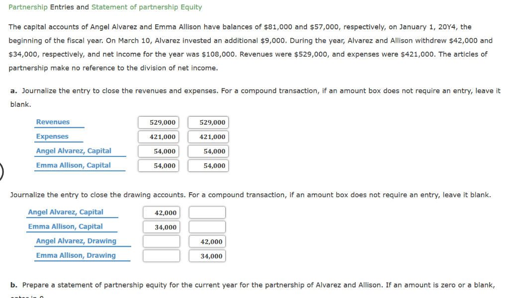 Solved Partnership Entries and Statement of partnership | Chegg.com