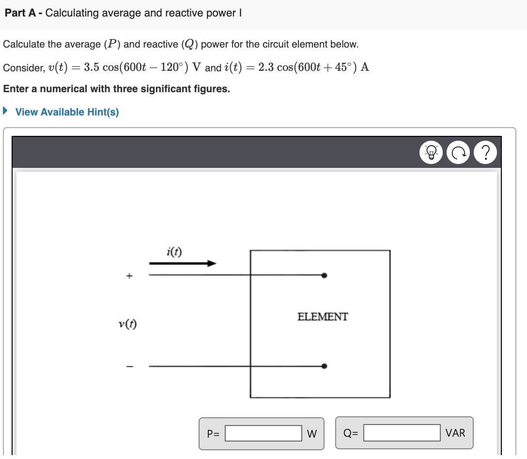 Solved Part A - Calculating average and reactive power | | Chegg.com