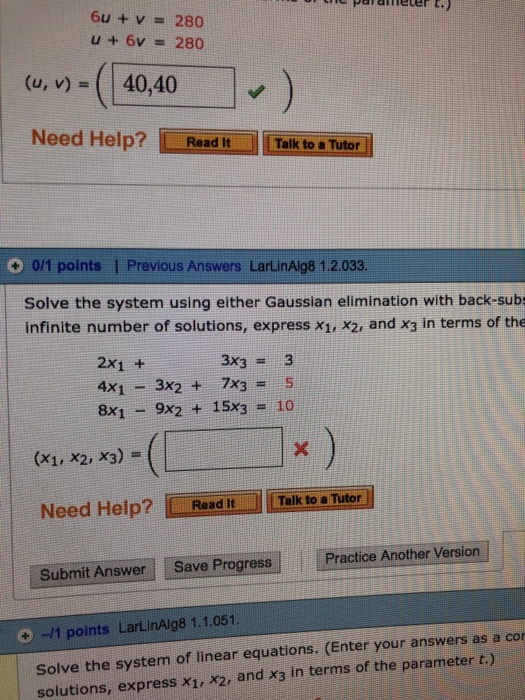 Solved Solve The System Using Either Gaussian Elimination
