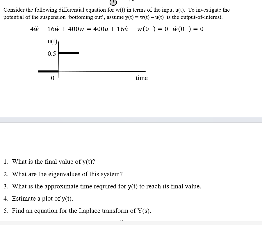 Solved Consider the following differential equation for w(t) | Chegg.com
