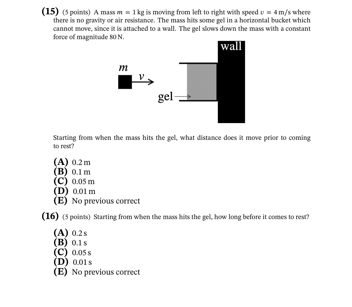 Solved (15) (5 points) A mass m=1 kg is moving from left to | Chegg.com