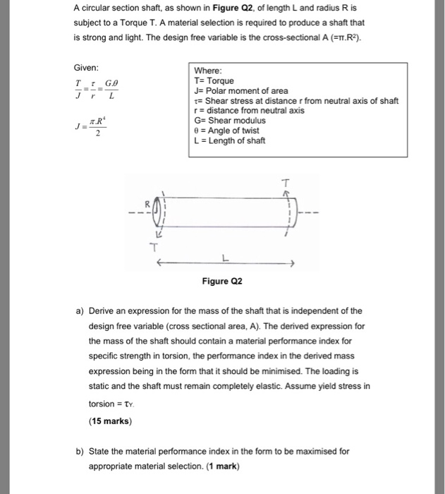 Solved A circular section shaft, as shown in Figure Q2, of | Chegg.com