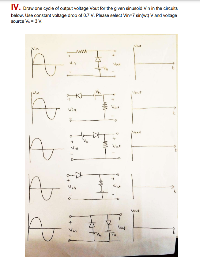 Solved VV. Draw one cycle of output voltage Vout for the | Chegg.com