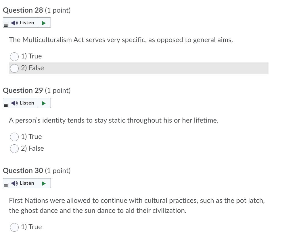 Solved Question 28 (1 point) Listen The Multiculturalism Act | Chegg.com