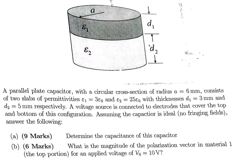 Solved A parallel plate capacitor, with a circular | Chegg.com