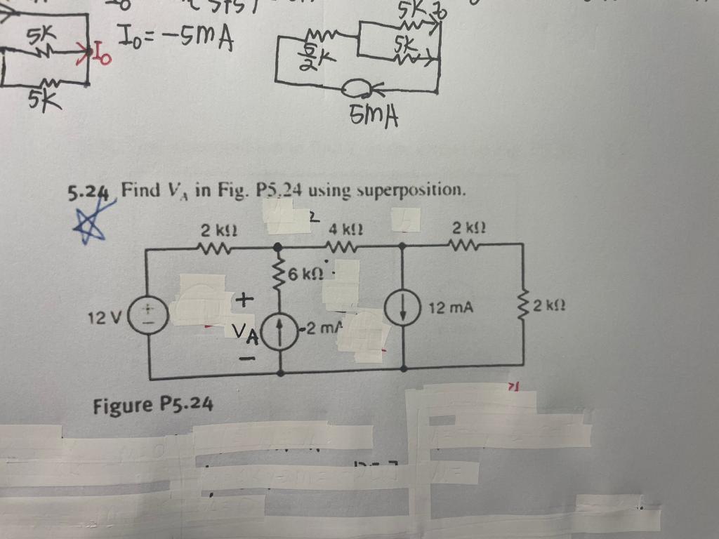 Solved 5K I= -5MA 5MA 5.24, Find V, in Fig. P5.24 using | Chegg.com