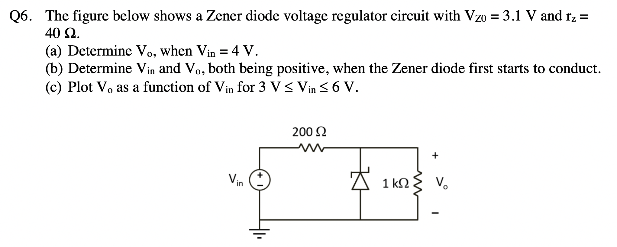 Solved Q6. The figure below shows a Zener diode voltage | Chegg.com