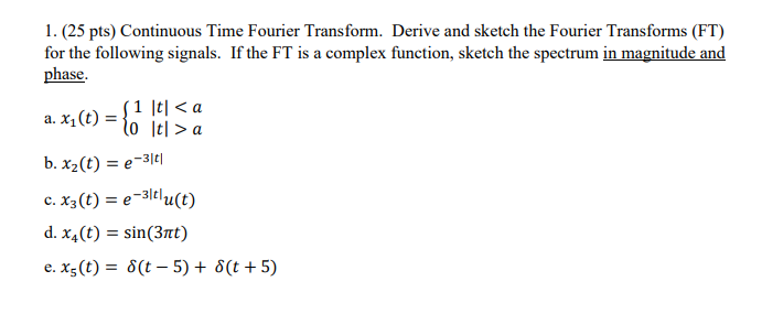 Solved 1. (25 pts) Continuous Time Fourier Transform. Derive | Chegg.com