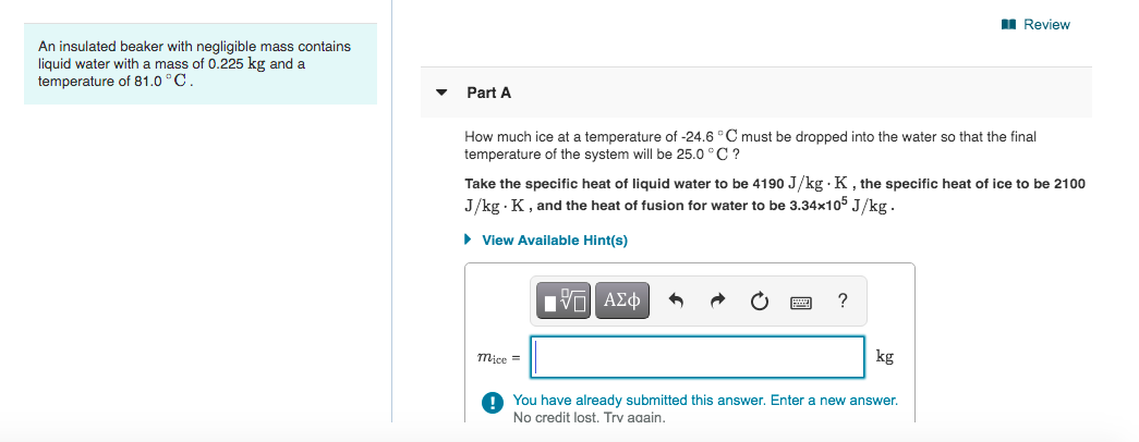 Solved Review An insulated beaker with negligible mass | Chegg.com