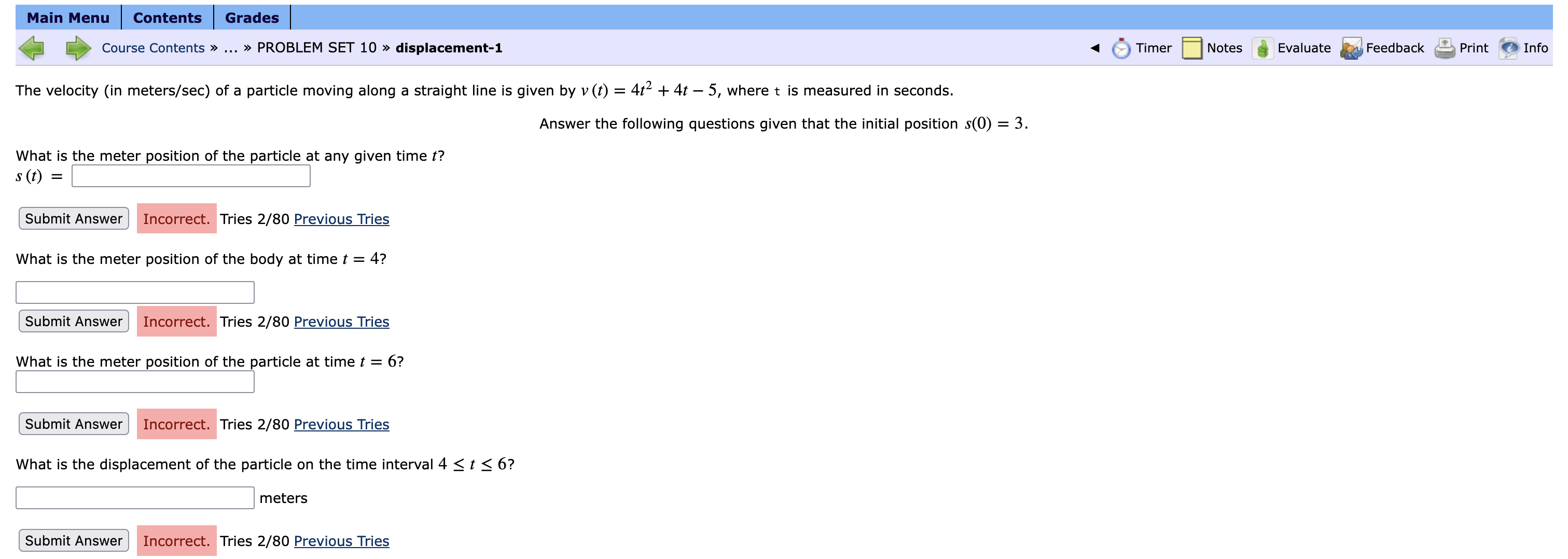 Solved The Velocity In Meters Sec Of A Particle Moving